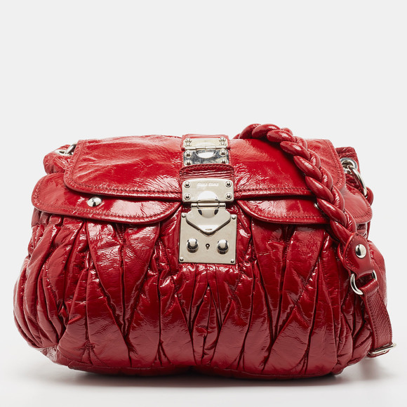 Miu Miu | Bags | Miu Miu Red Matelasse Patent Leather Coffer Shoulder ...